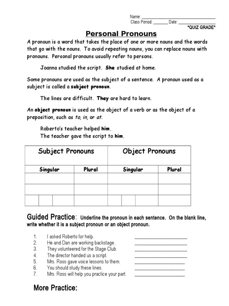 Pronouns Unit - Notes and Practice | PDF | Grammatical Gender ...