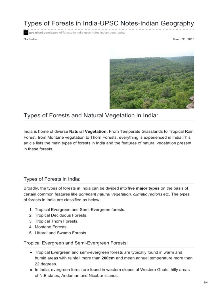 Types of Forests in India-UPSC Notes-Indian Geography | PDF | Forests ...