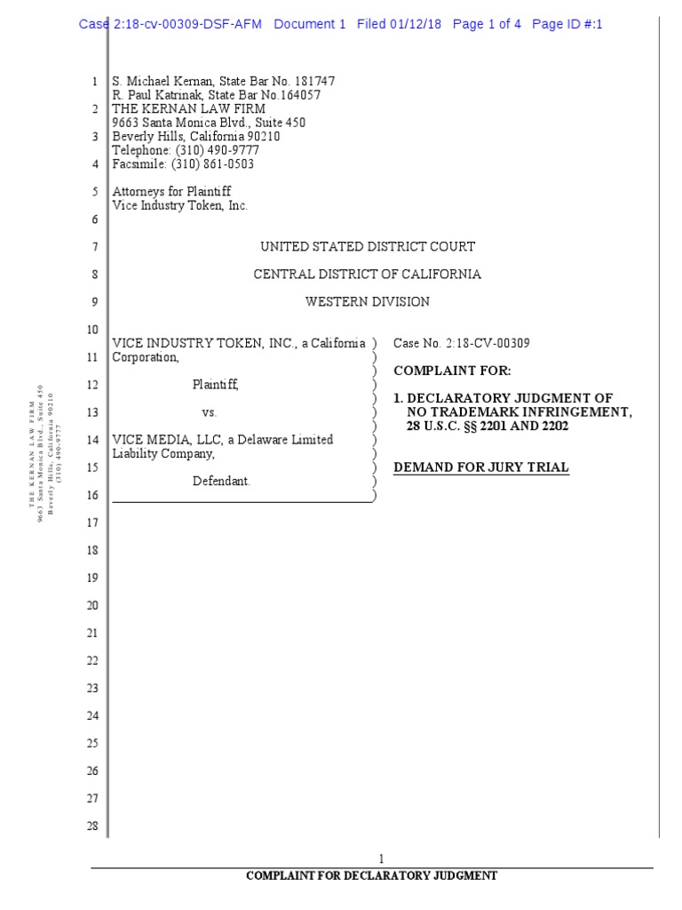 VIT V Vice | PDF | Declaratory Judgment | Complaint