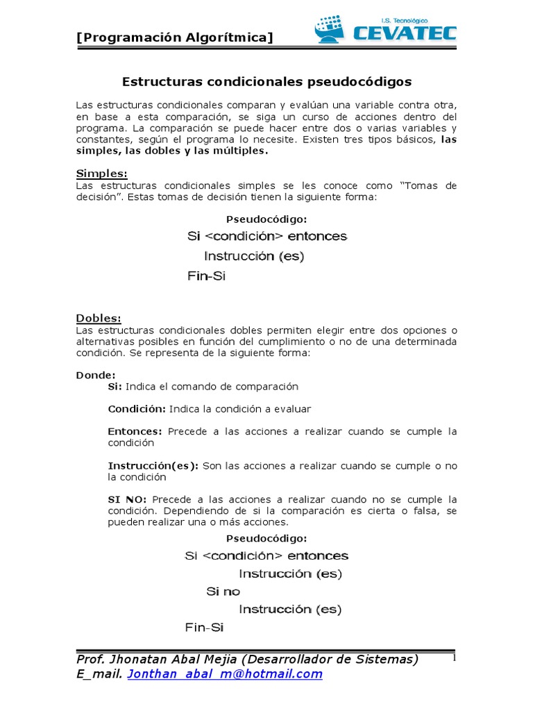 Algoritmos Condicionales - PSeudocodigos | PDF | Algoritmos | Ingeniería de software