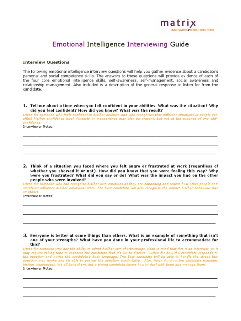 Emotional Intelligence Questions | PDF | Emotional Intelligence | Body ...