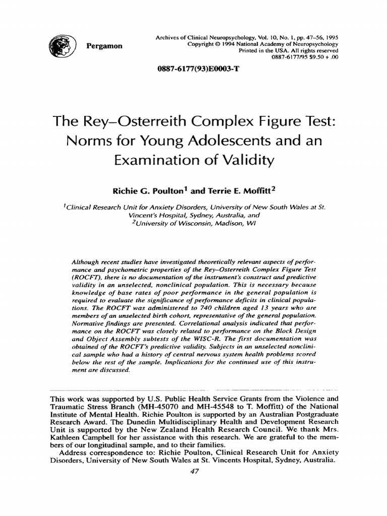 The Rey-Osterreith Complex Figure Test: Norms For Young Adolescents and ...