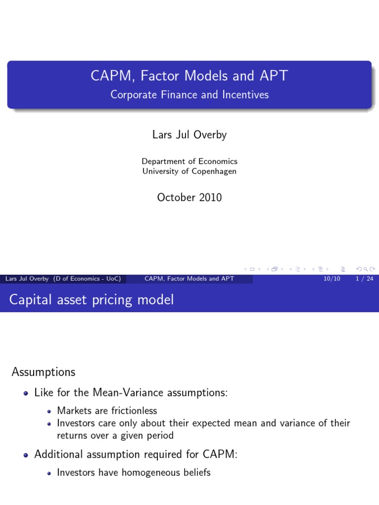Capm, Factor Models and Apt Printout | PDF | Capital Asset Pricing Model | Beta (Finance)