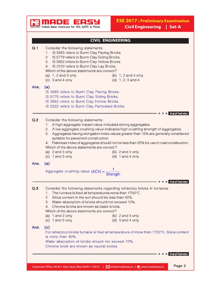 UPSC ESE 2017 Prelims Answer Key by Made Easy - CE | PDF