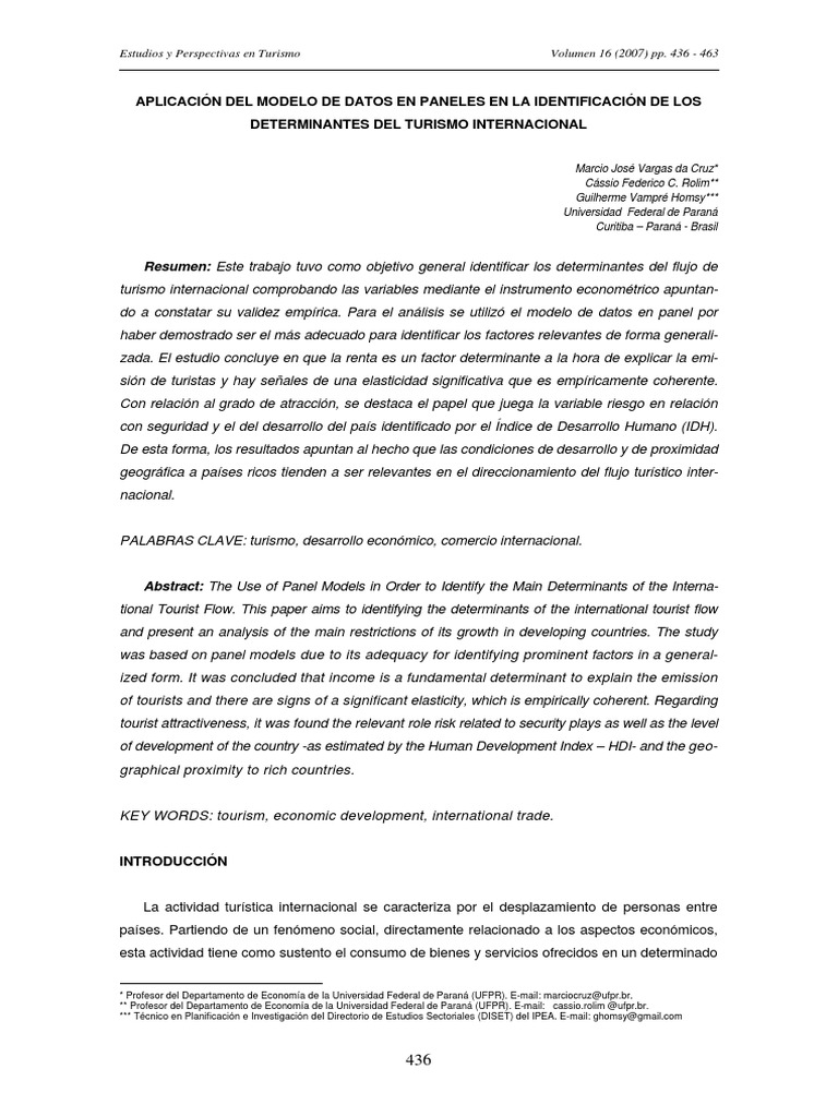 Datos Panel | PDF | Econometría | Turismo