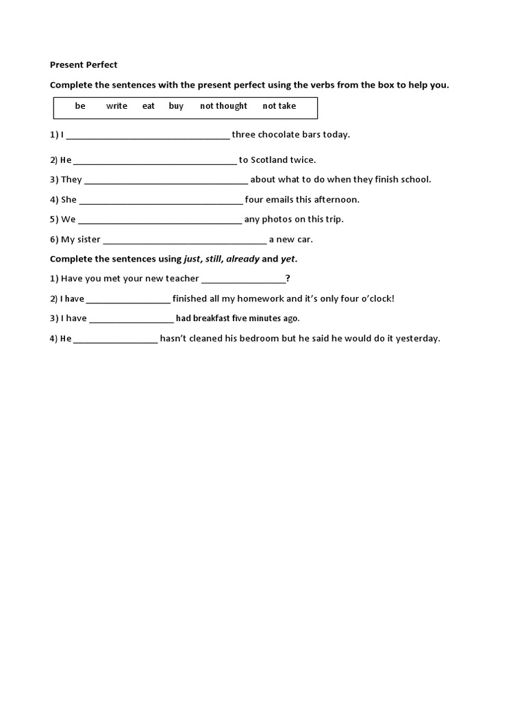 Present Perfect Test | Download Free PDF | Syntactic Relationships ...