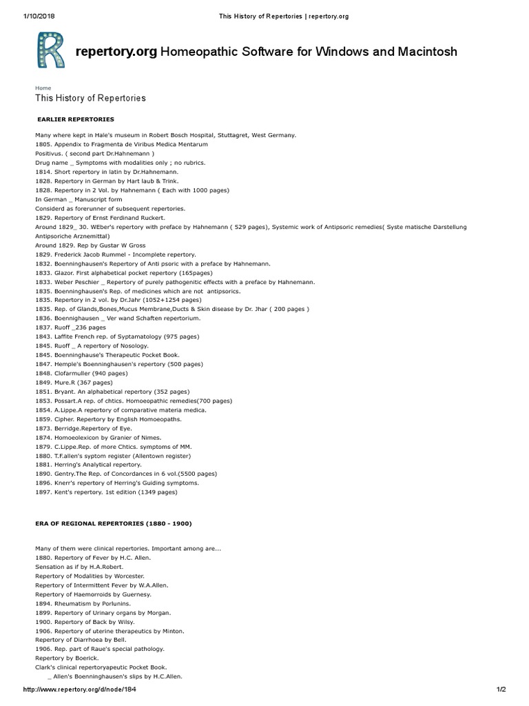 This History of Repertories - Repertory | PDF | Homeopathy | Naturopathy