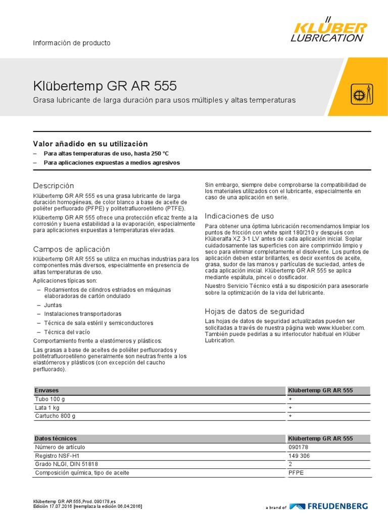 Klübertemp GR AR 555 | PDF | Lubricante | Petróleo
