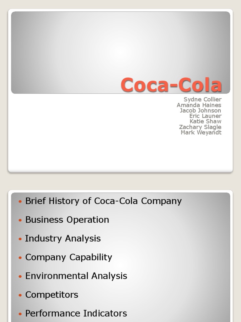 Coca Cola Company Presentation | PDF | Coca Cola | Pepsi Co