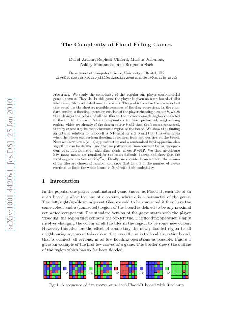 Complexity of Flood Filling Games | PDF | Time Complexity | Algorithms And Data Structures