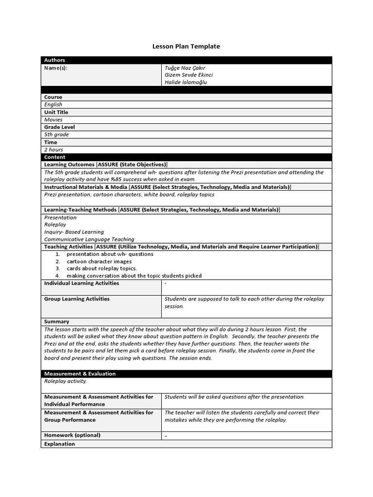 Lesson Plan Template | PDF | Lesson Plan | Educational Assessment