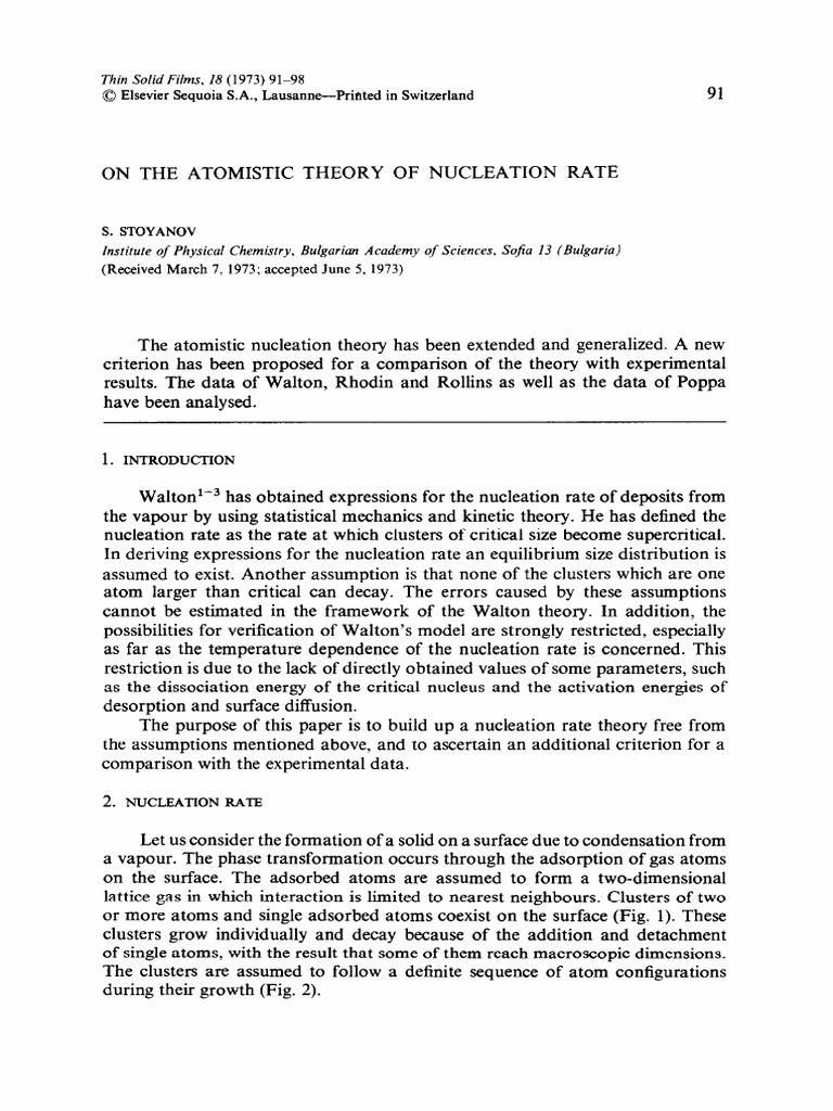On The Atomistic Theory of Nucleation Rate | PDF | Nucleation | Adsorption