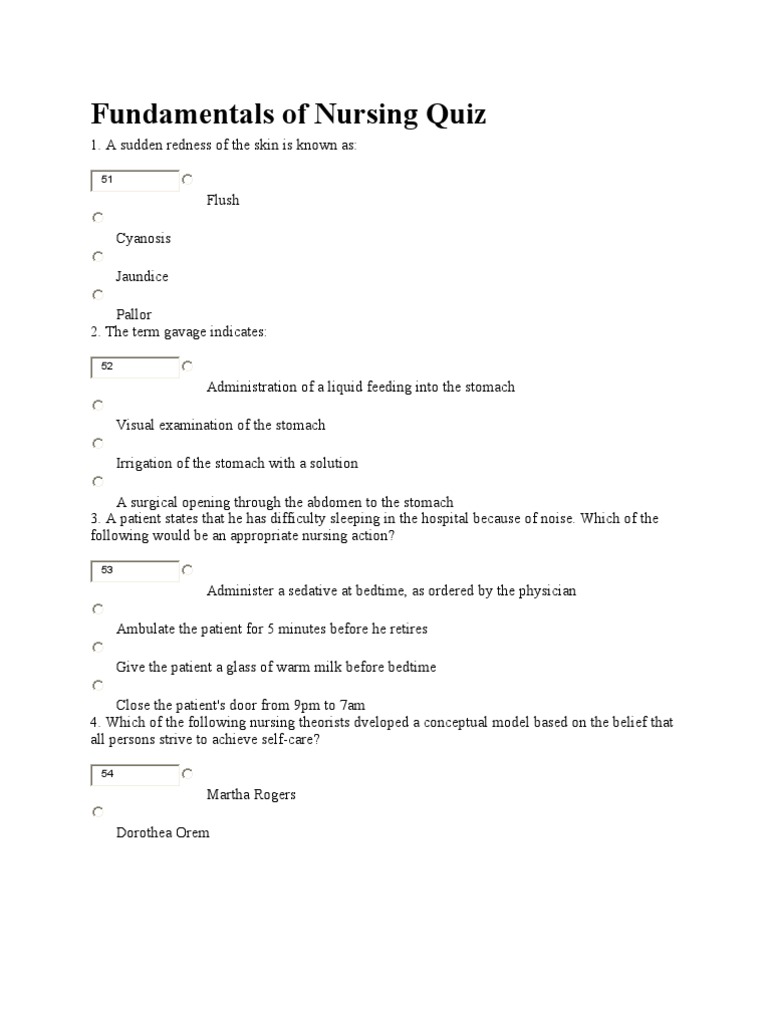 Fundamentals of Nursing Quiz | PDF | Nursing | Rectum