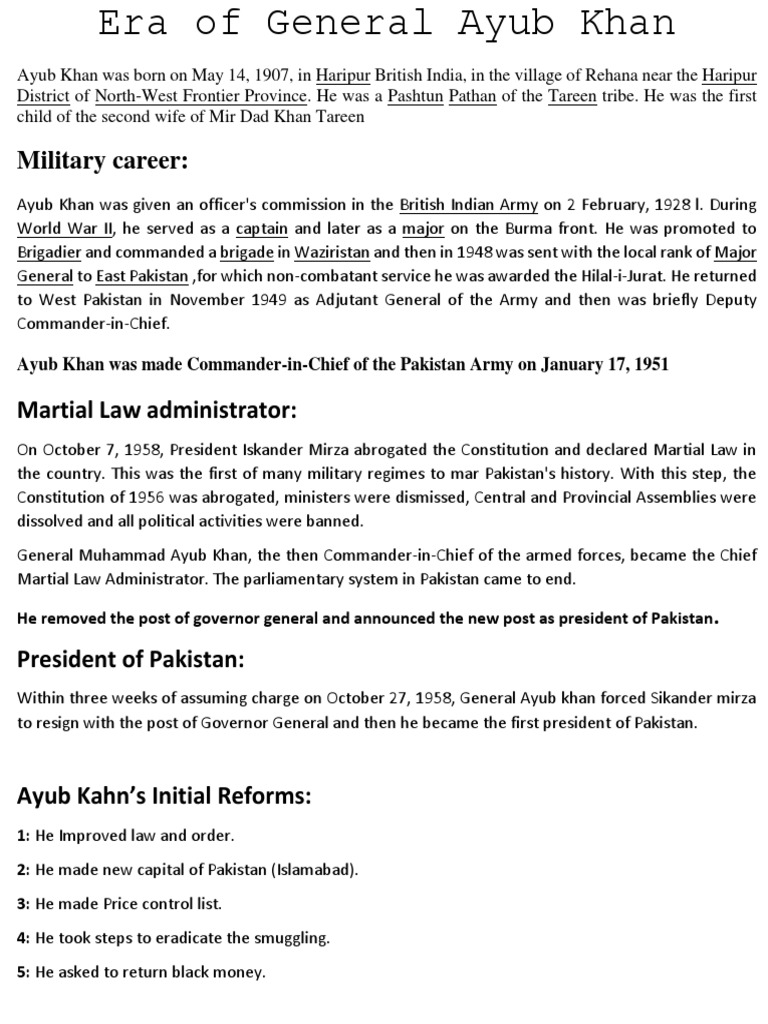 Era of General Ayub Khan123 | PDF | Government Of Pakistan | Pakistan