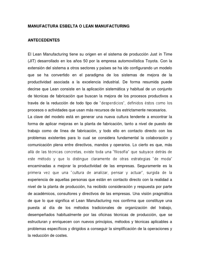 Manufactura Esbelta | PDF | Lean Manufacturing | Calidad (comercial)