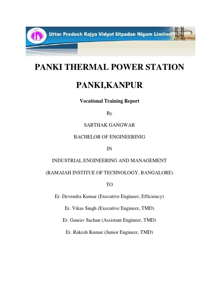 Panki Thermal Power Station Panki, Kanpur: Vocational Training Report ...