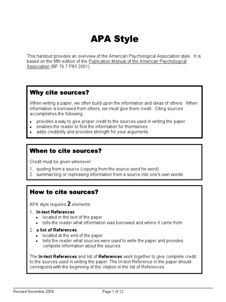 APA Style: Why Cite Sources? | PDF | Bracket | Citation