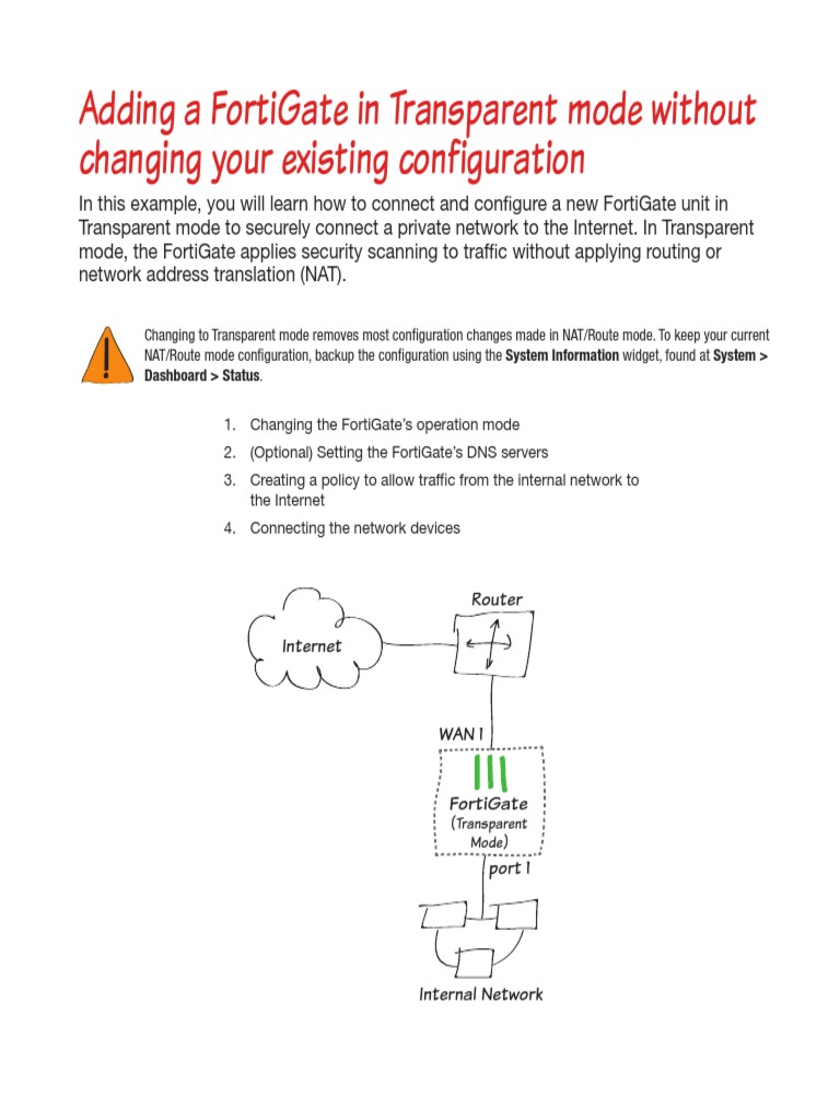 Installing A FortiGate in Transparent Mode PDF | PDF | Router (Computing) | Computer Network