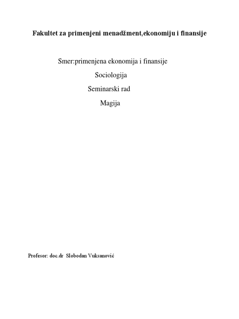 Seminarski SOCIOLOGIJA Magija | PDF
