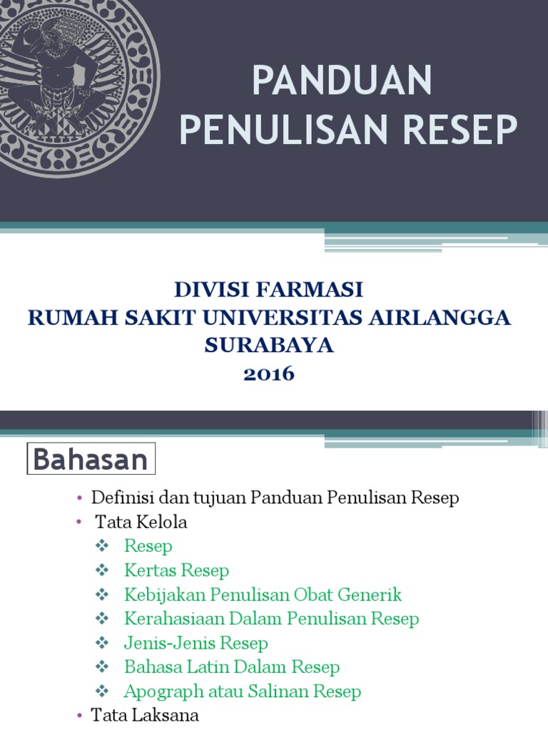 Panduan Penulisan Resep Obat RSUA | PDF