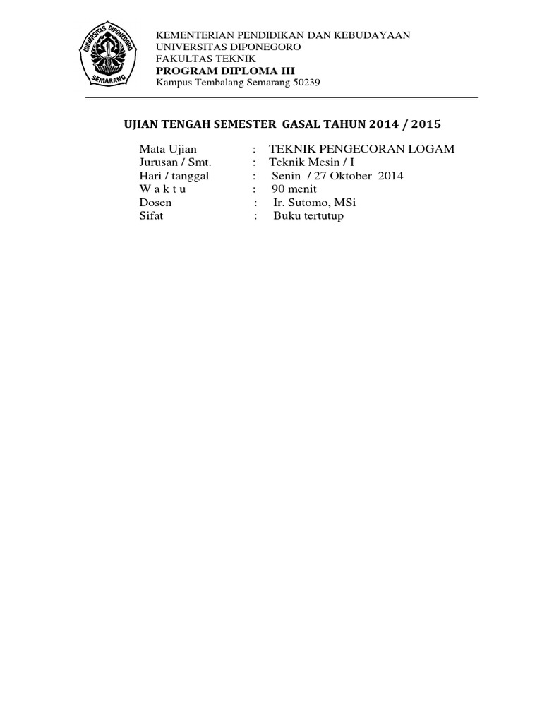 Kop Soal Ujian Undip | PDF