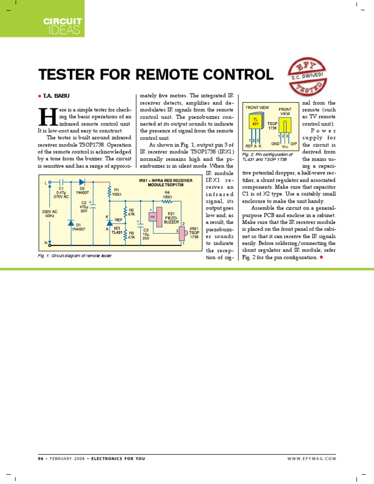 Infrared Remote Control Tester Circuit | PDF | Electronic Circuits ...