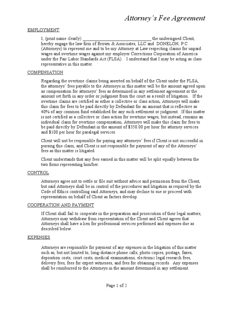 Attorney's Fee Agreement Overview | PDF | Overtime | Attorney's Fee