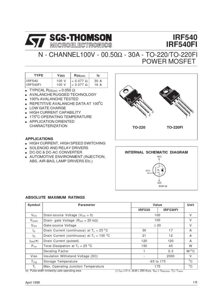 Technical Specifications and Performance Characteristics of the IRF540 ...