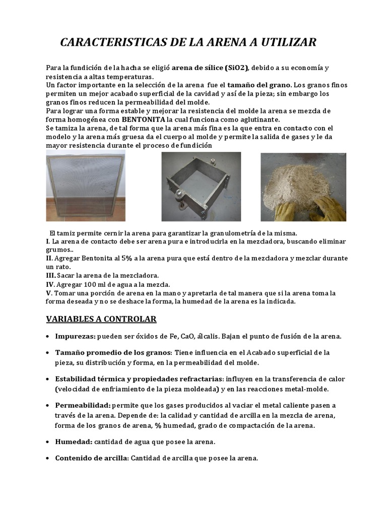 Caracteristicas de La Arena A Utilizar | PDF | Arcilla | Fundición ...