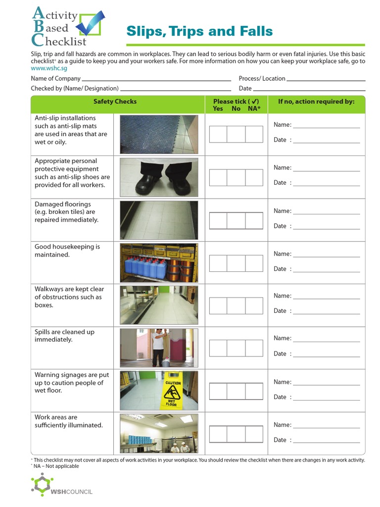 Workplace Safety Checklist: Slips & Falls | PDF | Prevention | Safety
