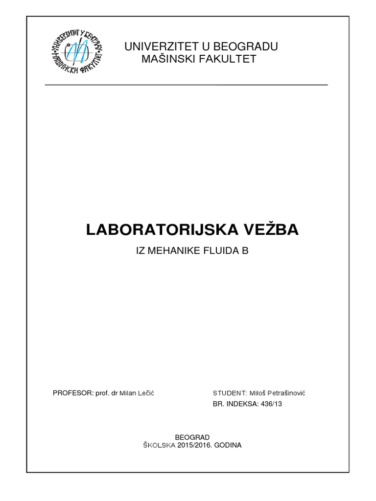 Mehanika Fluida B Lab Vezbe PDF | PDF