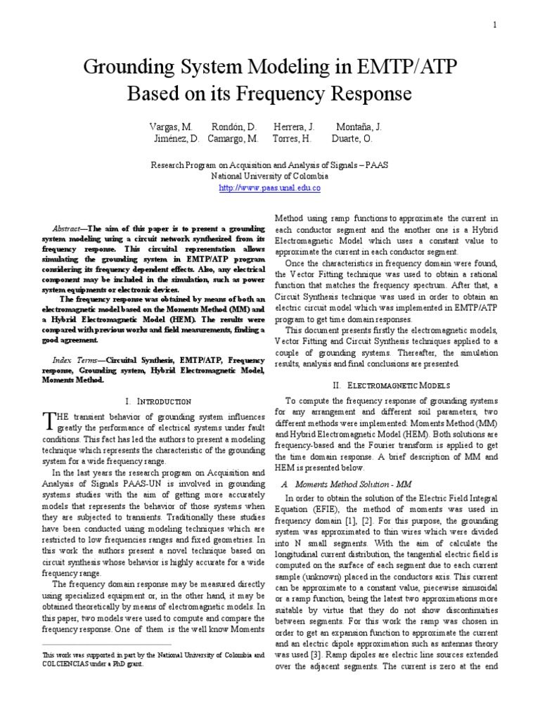 Grounding System Modeling In Emtp Based On Its Frequency Response Pdf Electrical Network