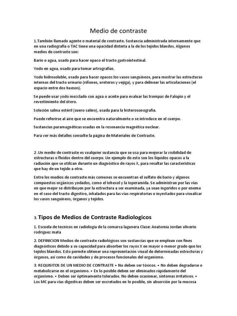 Medio de Contraste Radiologico | PDF | Ion | Absorción (Química)