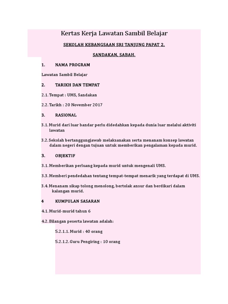 Kertas Kerja Lawatan Sambil Belajar | PDF