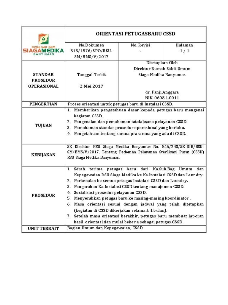 Spo Orientasi Petugas Baru CSSD Ok | PDF