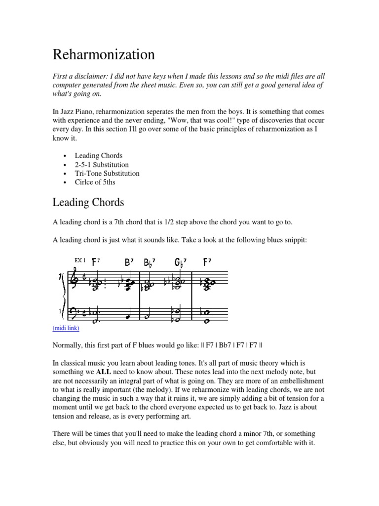 Jazz Piano Reharmonization Guide | PDF | Foreign Language Studies | Art