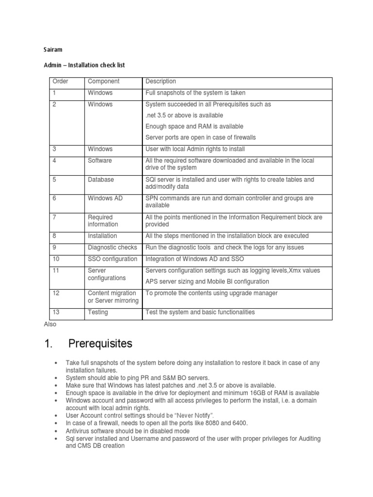 Installation Checklist | PDF | Microsoft Sql Server | Microsoft Windows