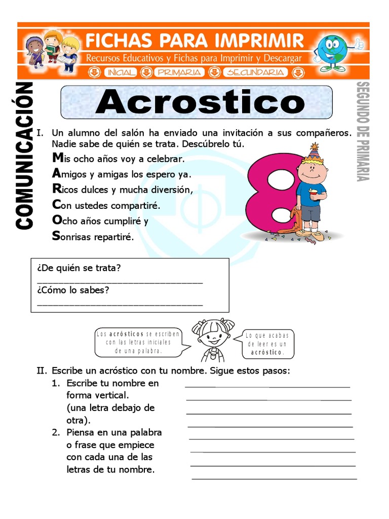 Acrósticos Divertidos para Niños | PDF | Artes del Lenguaje y Comunicación