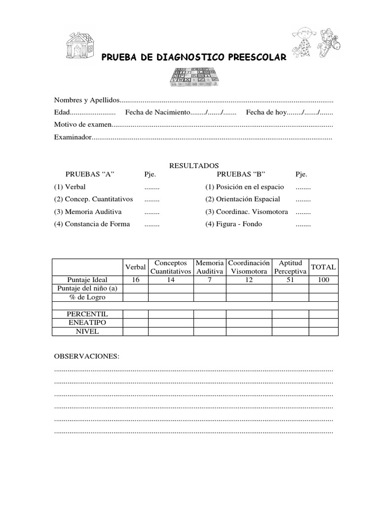 Prueba Diagnóstica para Preescolar | PDF | Cognición | Neurociencia