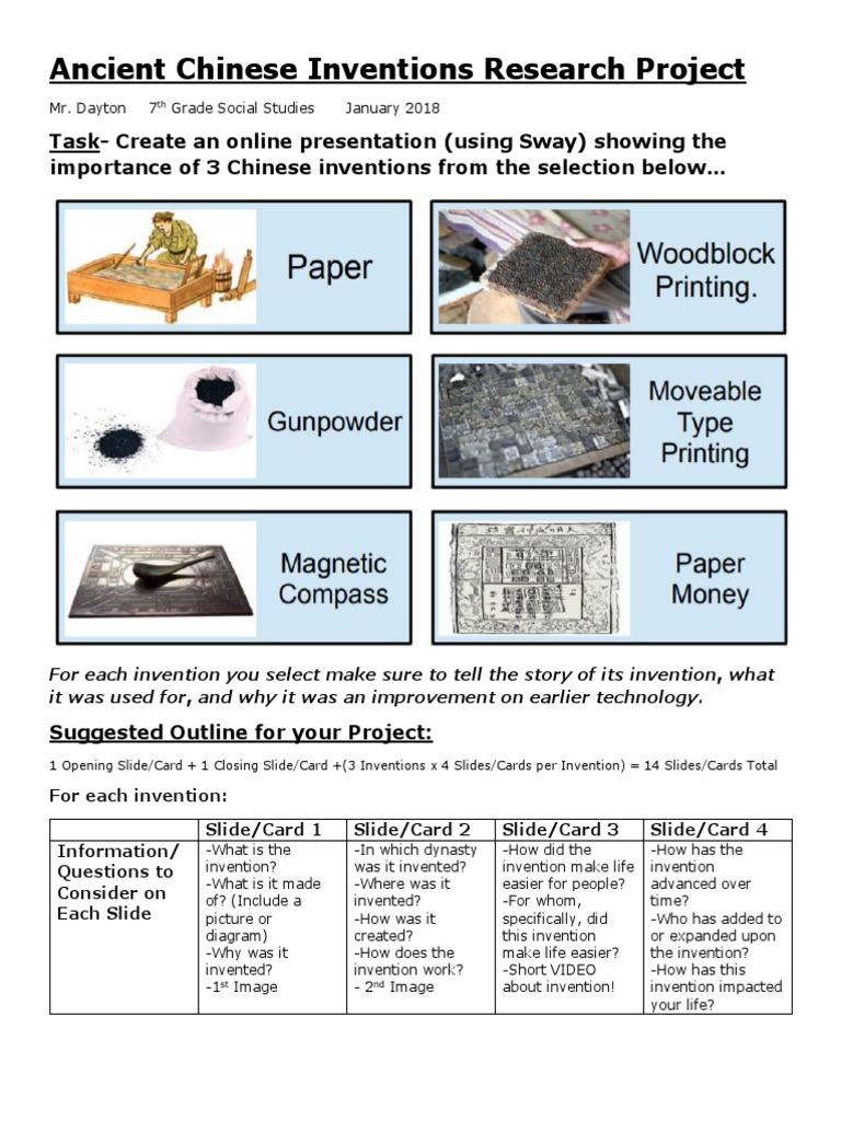 Chinese Inventions Project Directions 2018 | PDF | Communication | Science