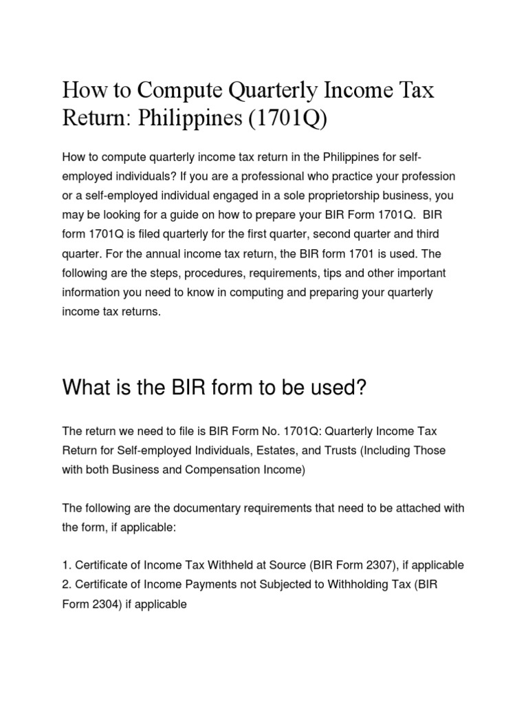 Computing BIR Form 1701Q in the Philippines | PDF | Tax Deduction ...