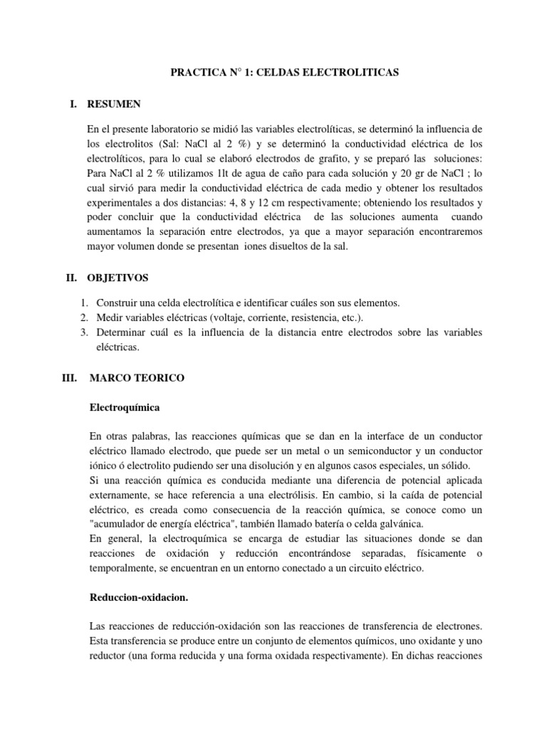 Celdas Electroliticas | PDF | Electroquímica | Electrodo