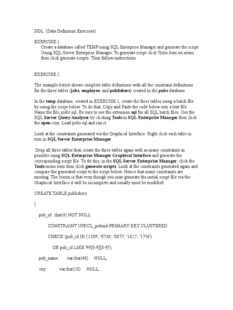 DDL Exercises | PDF | Integrated Truss Structure | Sql