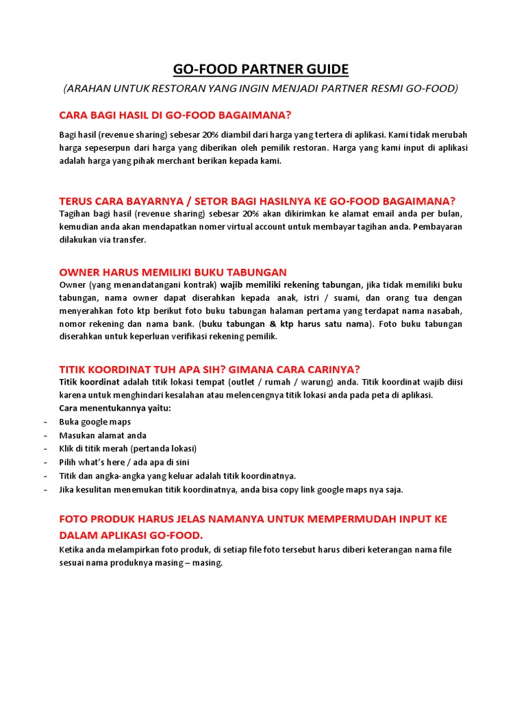 Go-Food Partner Guide (Panduan Merchant) | PDF