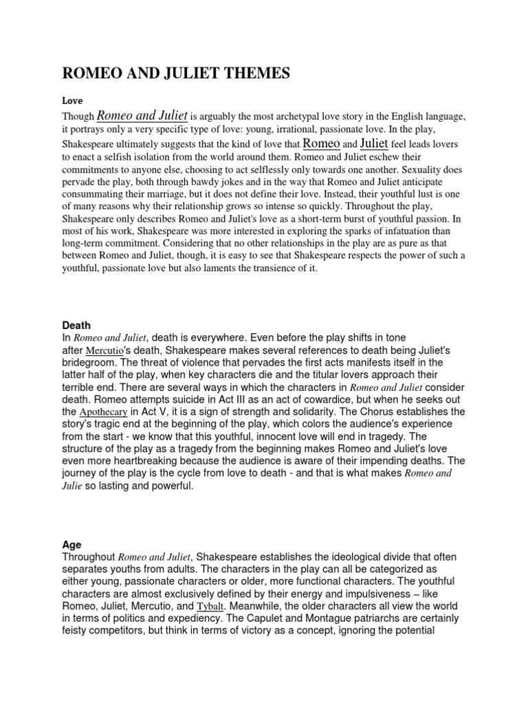 Romeo and Juliet Themes | Download Free PDF | Characters In Romeo And ...