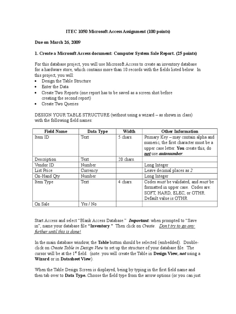 Microsoft Access Assignment | PDF | Microsoft Access | Databases