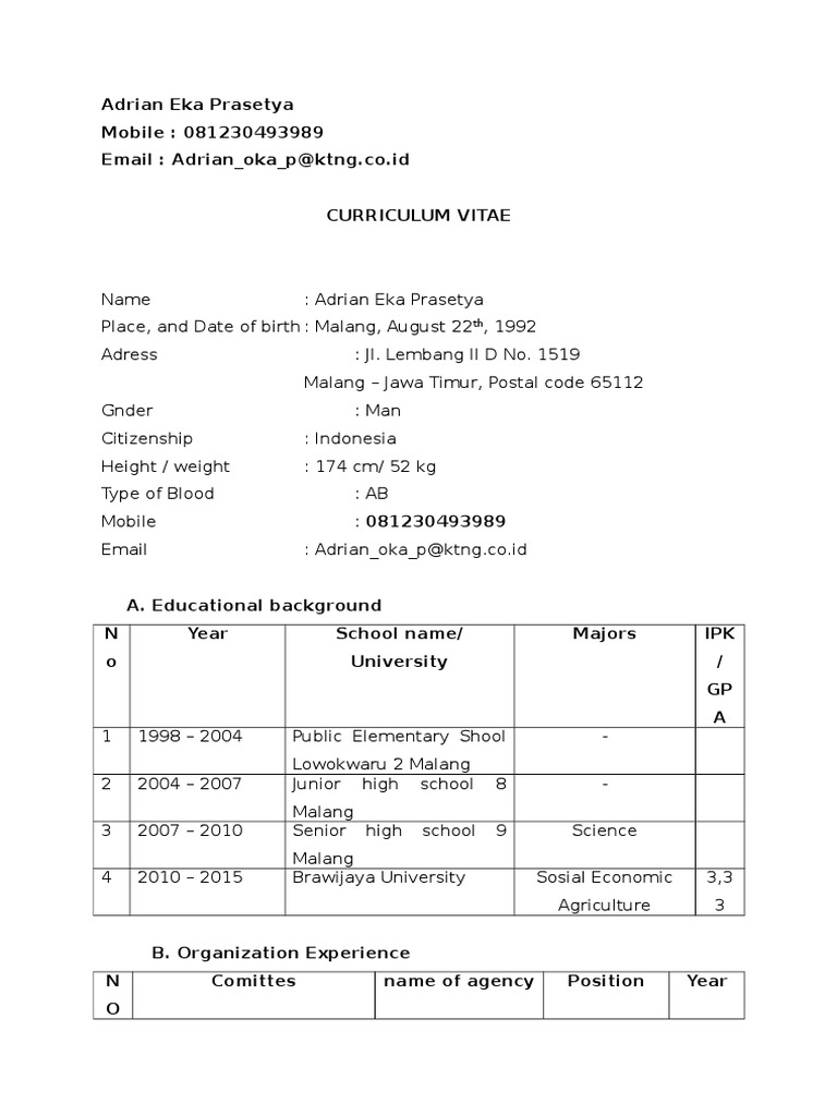 CV Adrian Eka P | PDF | Agriculture | Food And Drink