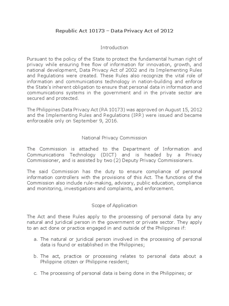 Republic Act 10173 | PDF | Personally Identifiable Information ...