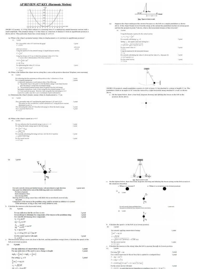 AP FR Quiz #27 Simple Harmonic Motion | PDF | Pendulum | Dynamics ...