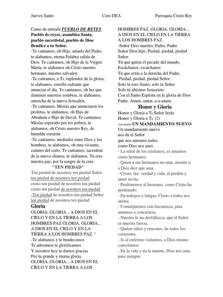 Cantos Del Jueves Santo | PDF | Dios en el cristianismo | Cristo (título)